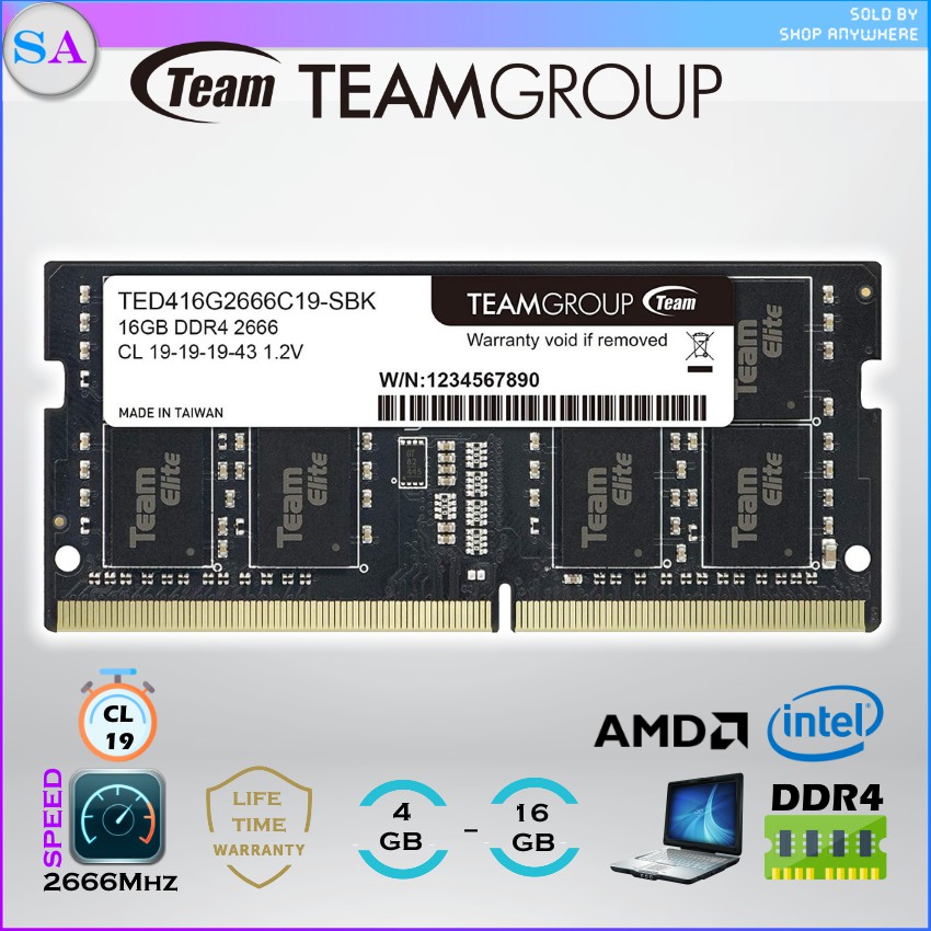 TEAMGroup TEAM Elite DDR4 SODIMM Notebook Laptop Memory RAM 2666 MHz ...