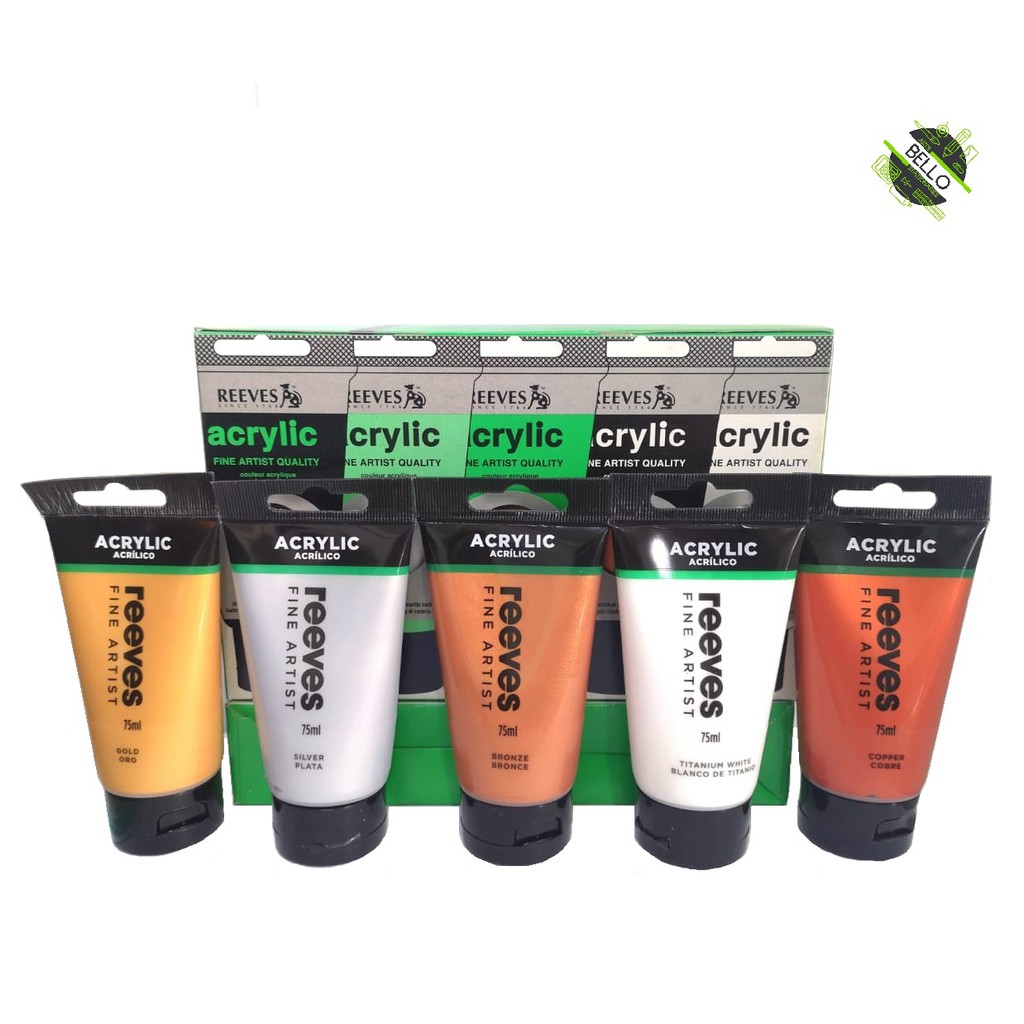 Reeves Acrylic Paint 75ml [ SET C ] Set Of 5 ( Gold / Silver / Copper ...