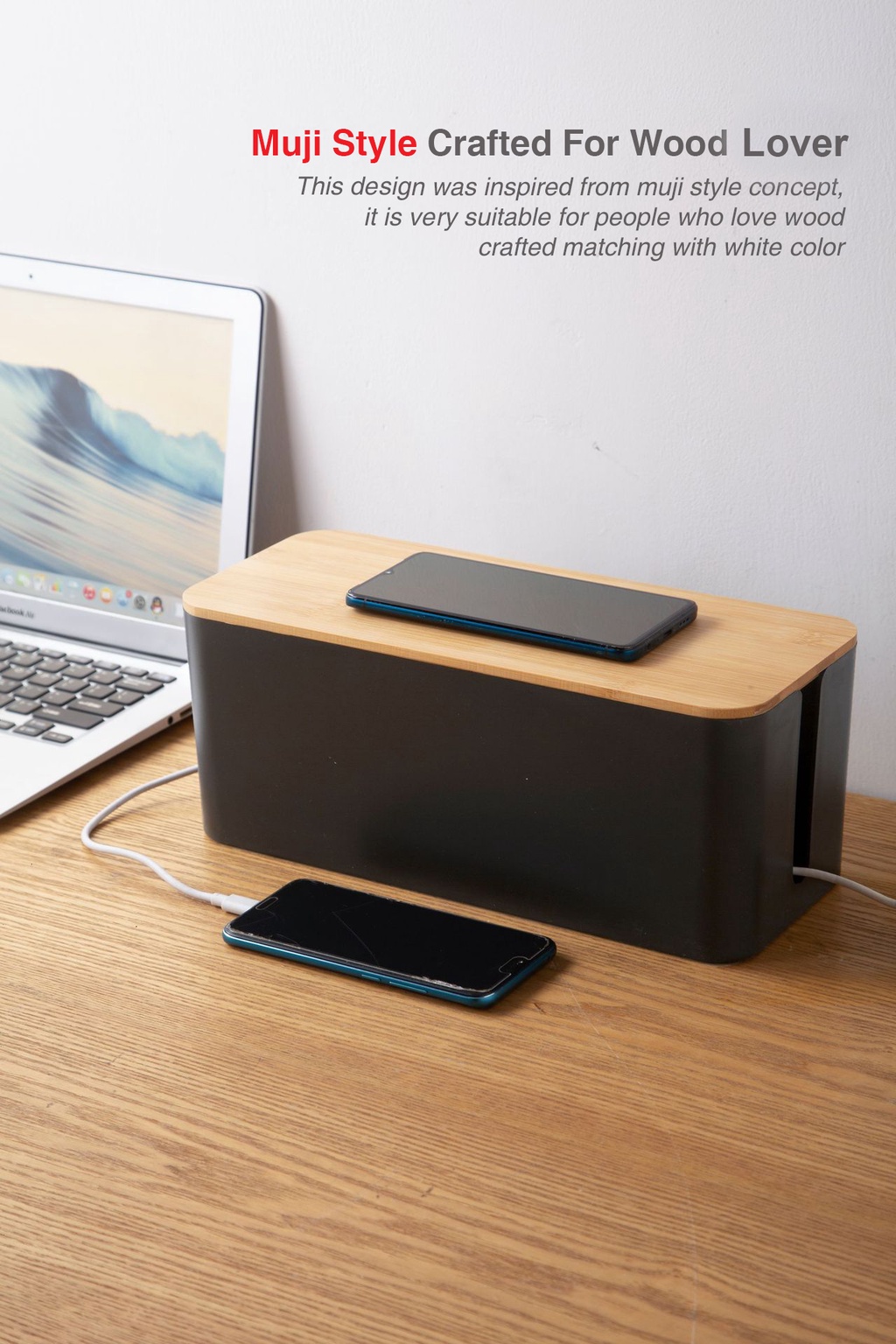 Muji Newlifestyle Wooden Cable Storage Box Dust-proof Charging Line ...