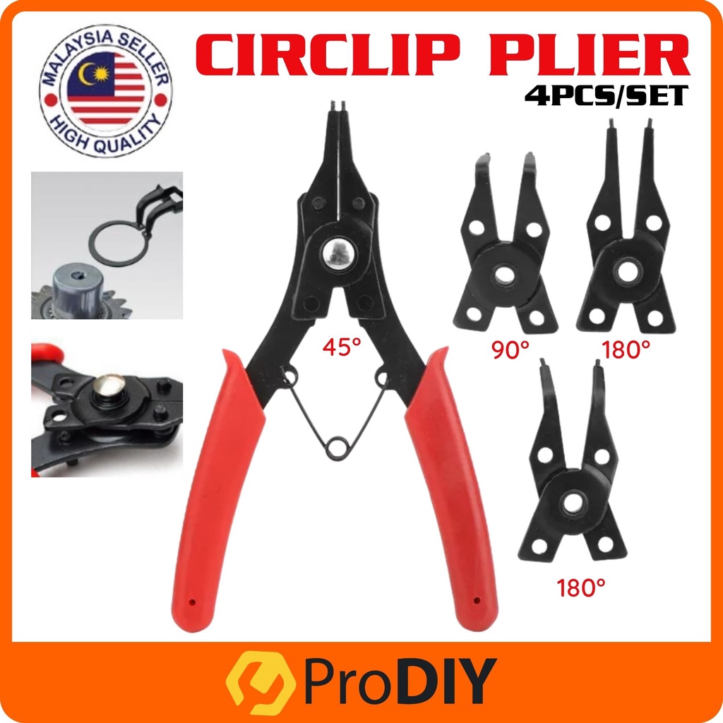 4in1 Circlip Plier Set 4pcs Snap Ring Curved Straight Pliers ...