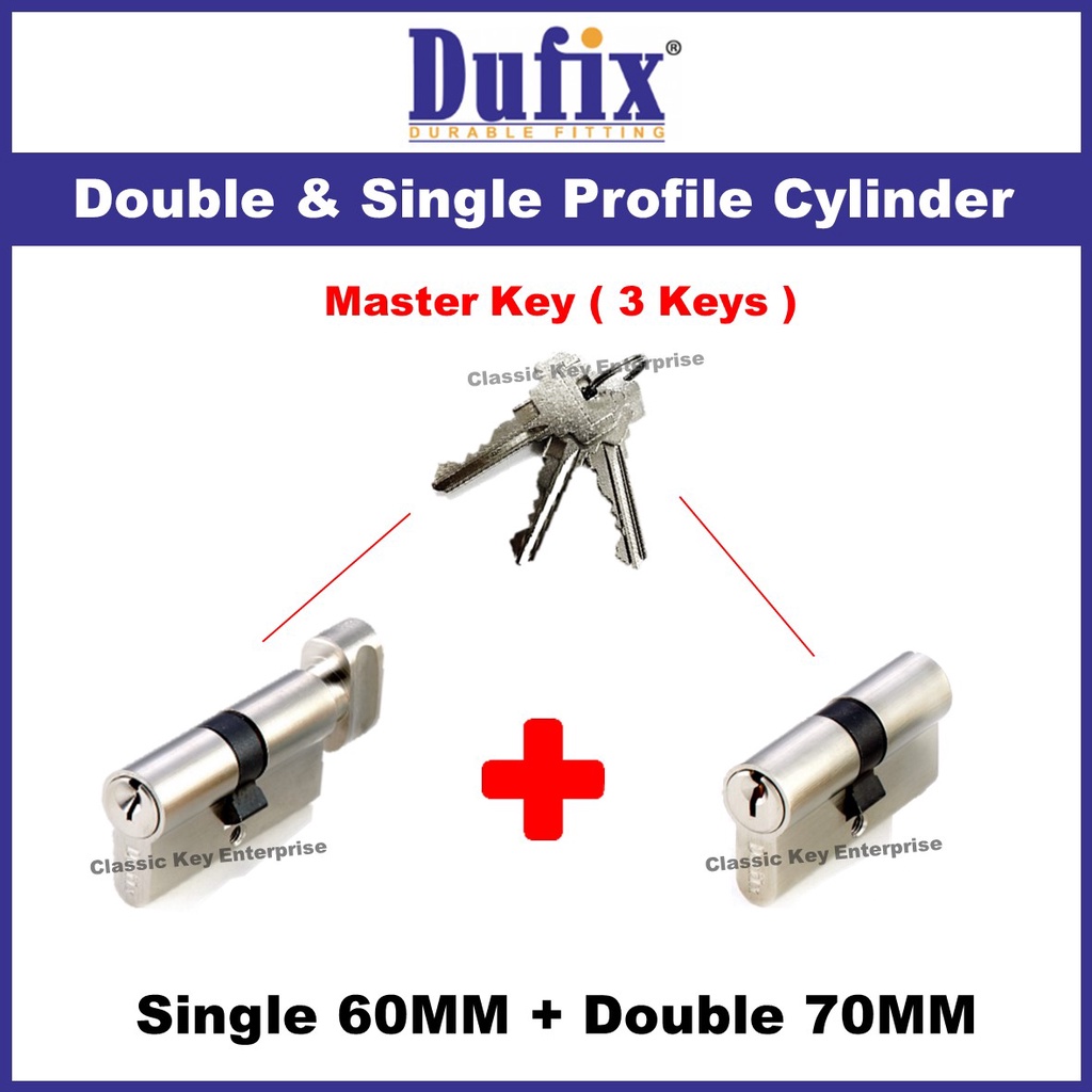 Dufix Single / Double Profile Cylinder - 60mm/ 70mm Key and Thumbturn ...