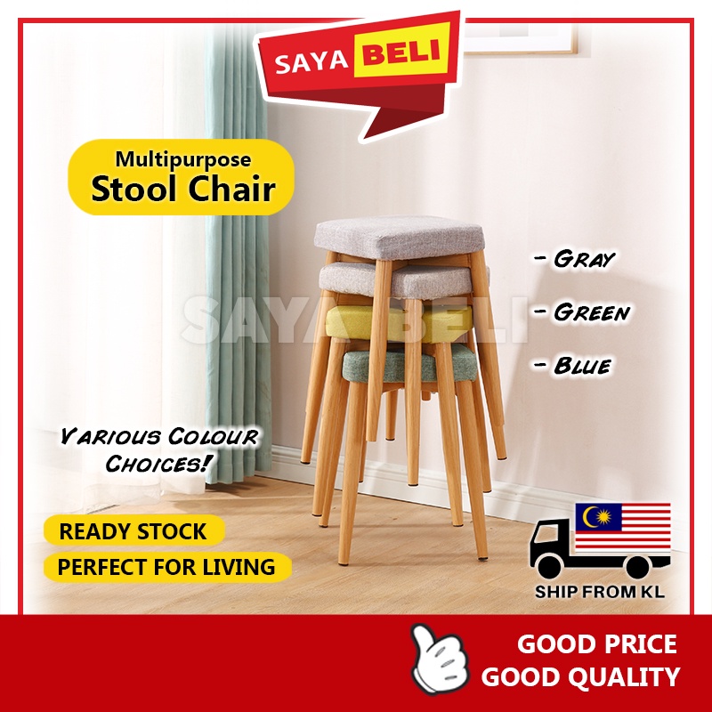 Stool Chair Soft Cushion Fabric Mini Makeup Chair Bangku Kayu Kerusi ...