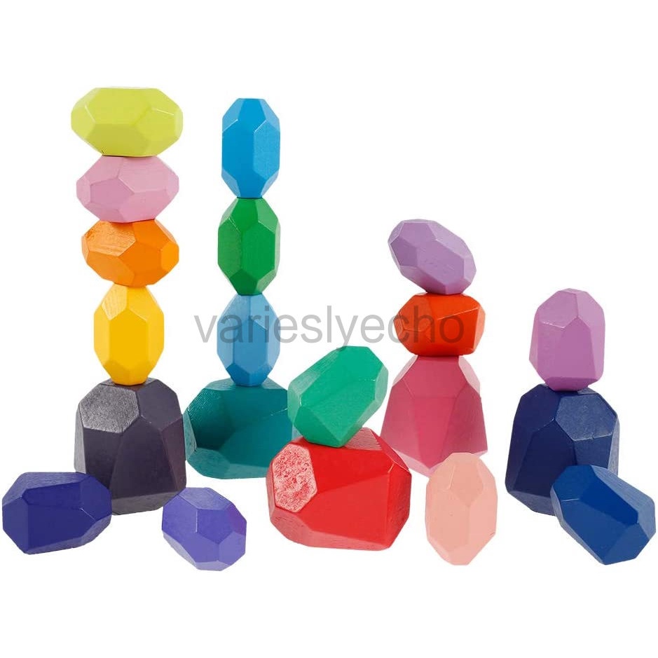 21PCS Wooden Balancing Stacking Stones Rocks, Wooden Balancing Building ...