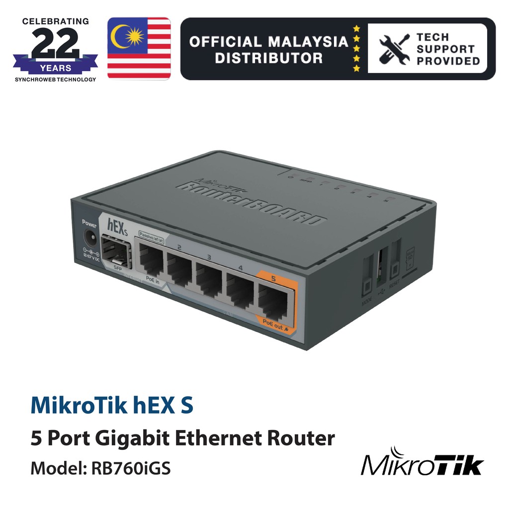 Mikrotik 5 Port Gigabit Ethernet Router HEX S | Shopee Malaysia