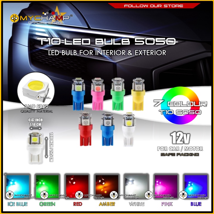 T10 LED BULB 5050 5LED (1PC) 12V Car / EX5 Motor Light LED Bulbs ...