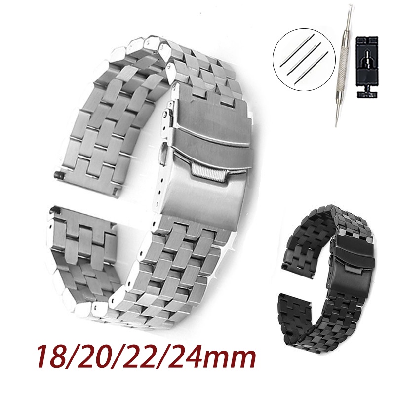 Solid Stainless Steel Watch Straps Bracelet 18mm 20mm 22mm 24mm Frosted Wristband For Seiko ...