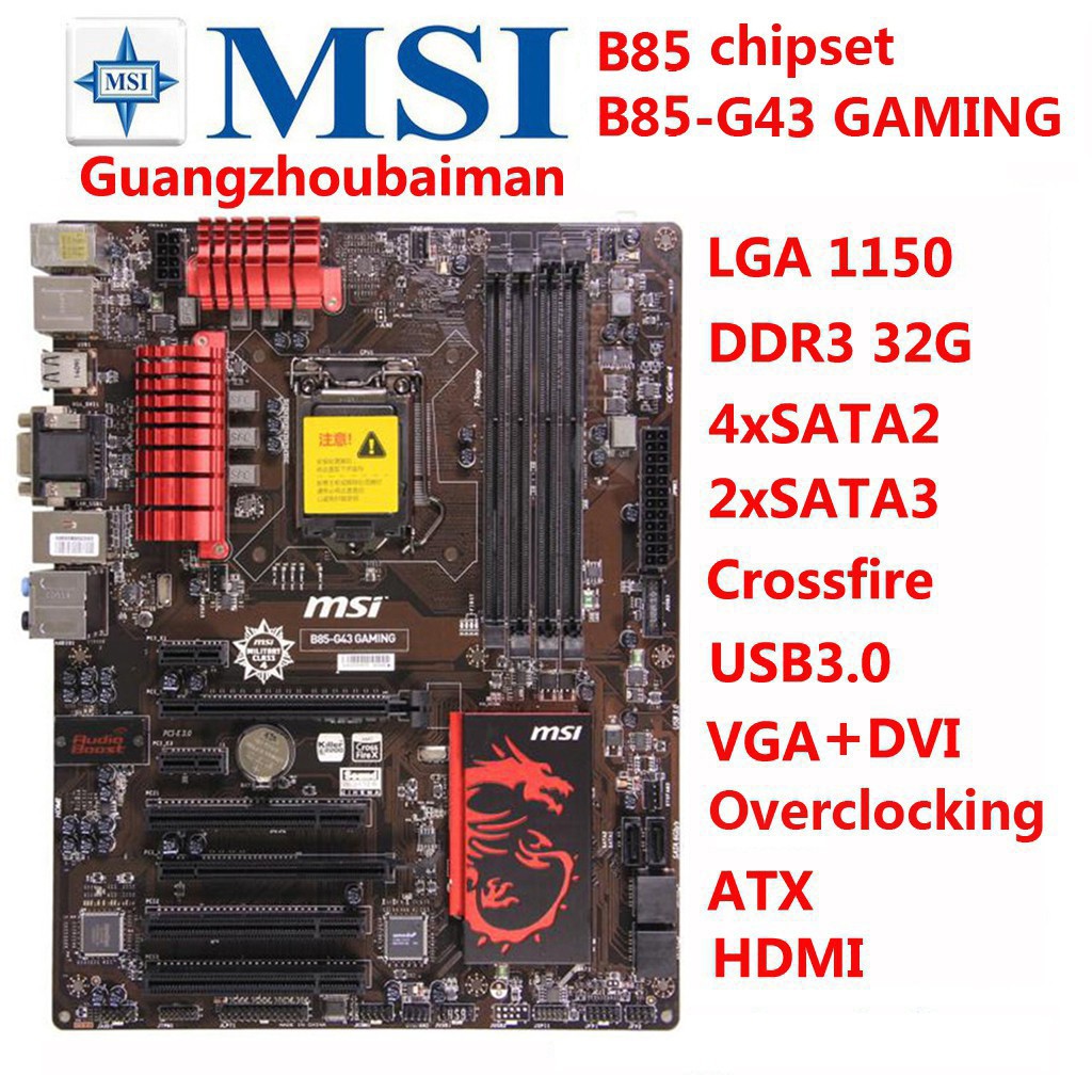MSI B85-G43 GAMING LGA 1150 mainboard DDR3 HDMI INTEL B85 H87 Z87 H97 ...