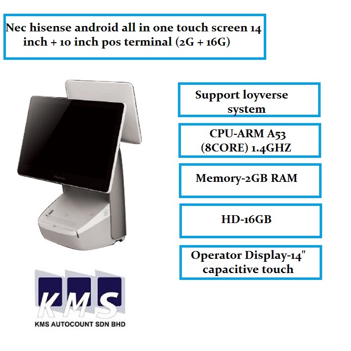 Nec hisense android all in one touch screen 14 inch + 10 inch pos ...
