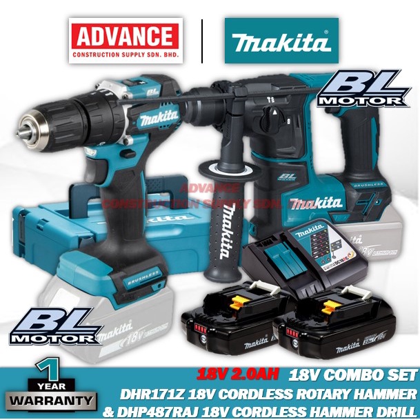 MAKITA 18V Cordless Combo Set RM1499 ( DHP487RAJ 18V Cordless Hammer Drill / DHR171Z 18V ...