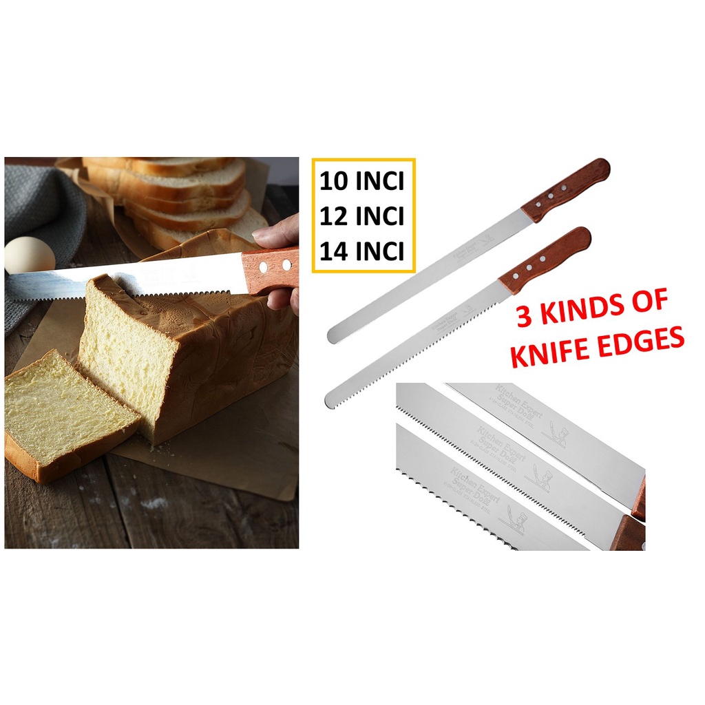 WOODEN HANDLE BREAD CAKE KNIFE 10" / 12" / 14" PISAU KEK PISAU ROTI ...