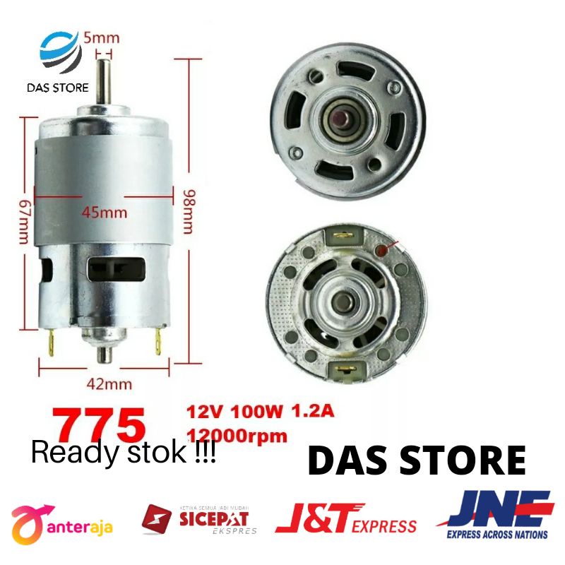 MESIN Dc Motor 775 12V High Torque speed Dynamo Machine power tools DIY ...