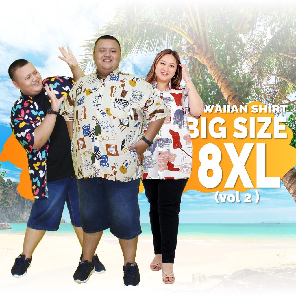 KEMEJA KNOCK Men's Jumbo Fullprint Smooth Short Sleeve Shirt size Big size 8XL 8L LD 148cm Many ...