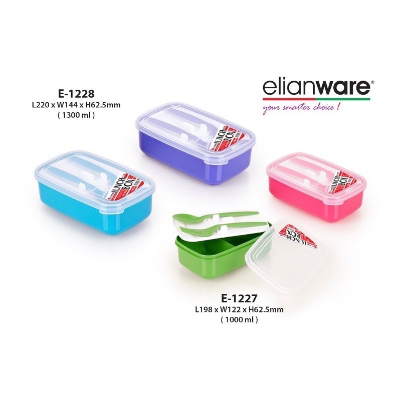 Elianware E-1227 1L / E-1228 1.3L 2 Compartment BPA-Free Plastic Lunch ...