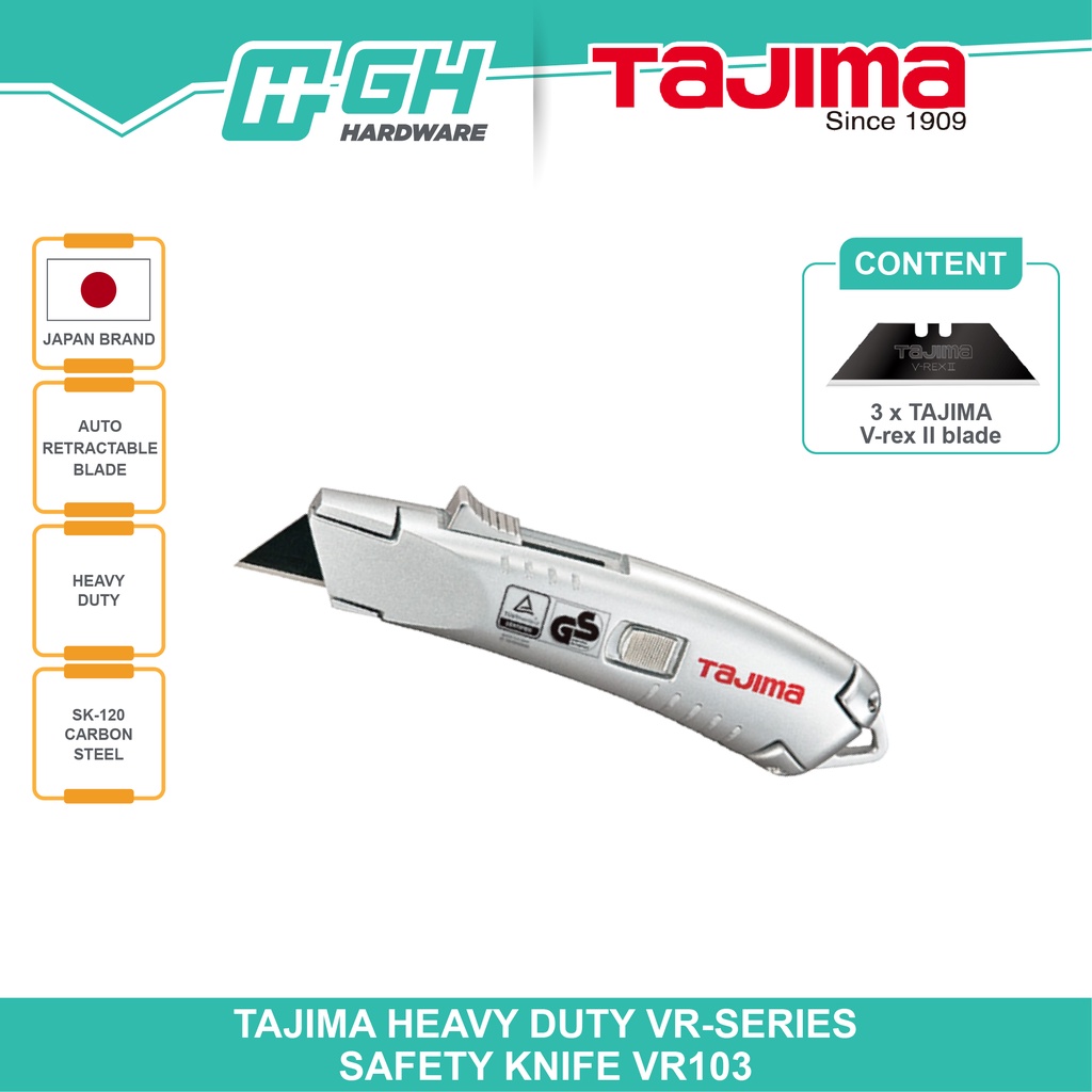 [ GH HARDWARE ] TAJIMA Heavy Duty VR Series - Safety Knife VR103 / VRB2-5B VREX II Blade (5 pcs ...