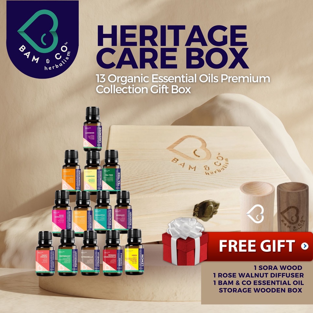 BAM & CO ORGANIC ESSENTIAL OIL PREMIUM WOOD COLLECTION BOX KIT 13 ...