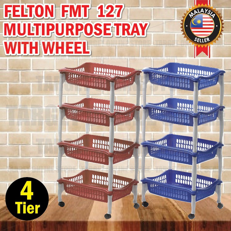 4 Tier FELTON Multipurpose Tray Wheels FMT 127 Stackable Kitchen Racks ...