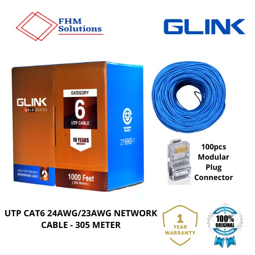GLINK UTP CAT6 24AWG/23AWG NETWORK CABLE 305 METER + RJ45 Cat6 Crystal ...
