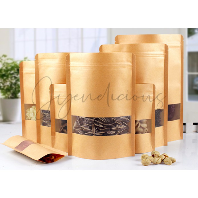 Brown Ziplock Paper Bag with Transparent Window Kraft Paper Ziplock Bag ...