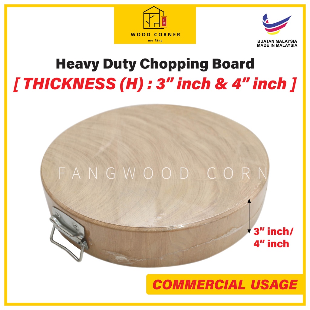 Heavy Duty Round Wood Cutting Chopping Board Solid Wood / Papan Potong ...