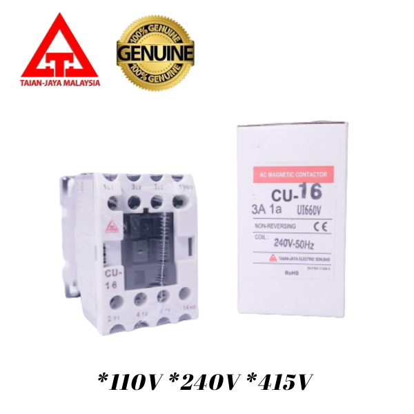 TECO ( CU-16 ) 25A 1N/O AC Magnetic Contactor 3Pole 240V/ 110V/ 415 VAC ...