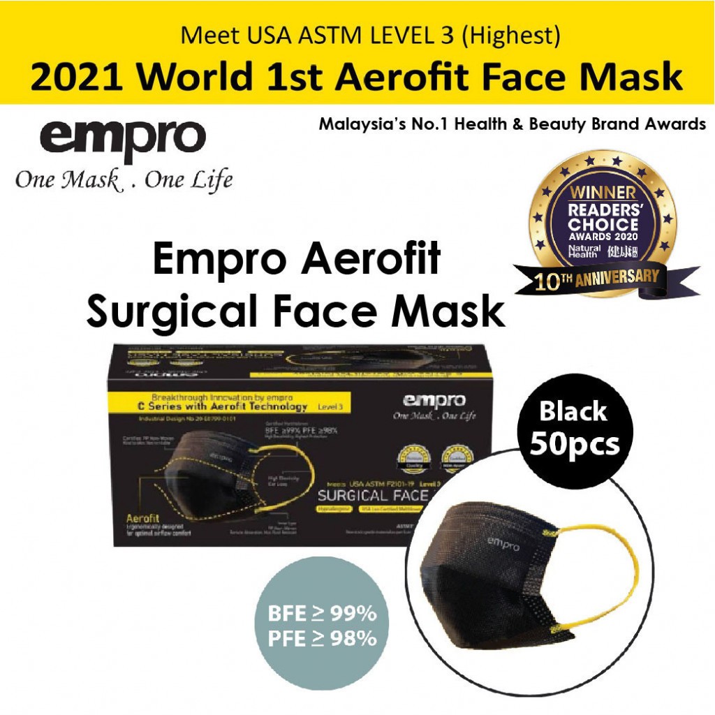Empro Aerofit Surgical Mask 50's - 3 Ply (Black) | Shopee Malaysia