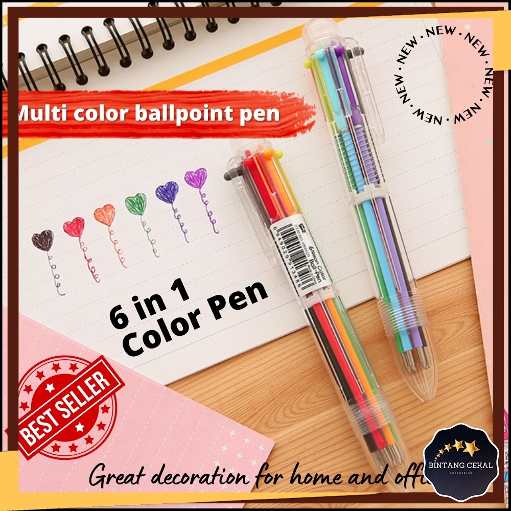 [BC] 1PC Multicolour 6 In 1 Ballpoint Pen 0.5mm Mutifunction Stationery ...