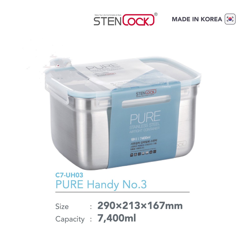 [StenLock] 4800ML /6000ML /7400ML Pure Handy Korea Stainless steel food container 韩国制 Stenlock ...