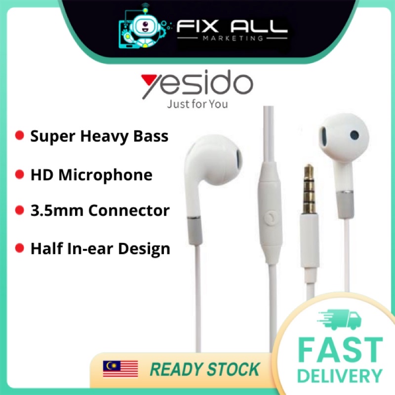 Yesido YH30 / YH25 High Sensitivity and Heavy Bass Hifi Earphone with HD Microphone | Shopee ...