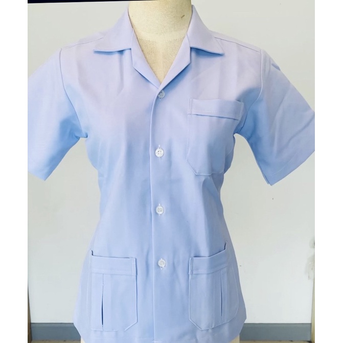 White Lab Coat With Short Sleeves Not Very Thick Fabric Pleated Shirt ...