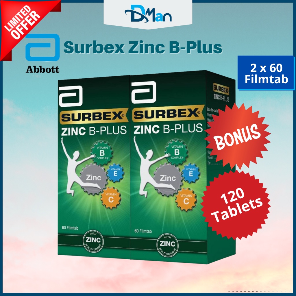 Abbott Surbex Zinc B-Plus bplus (2 x 60) 120 Filmtab Tablets (EXP JUL ...