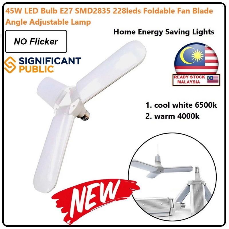 🌻 Local Stock 🌻 45W Fan 3 Blade Led Light Bulb Folding Lamp Adjustable ...