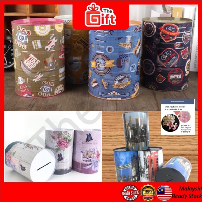 The Gift Coin bank metal tabung duit tabung syling tabung besi coin box ...
