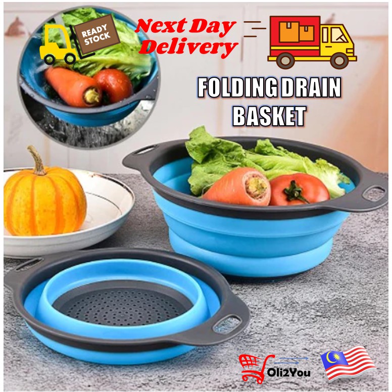 Drain Basket Foldable Collapsible Colanders Non-Toxic Foldable Round ...