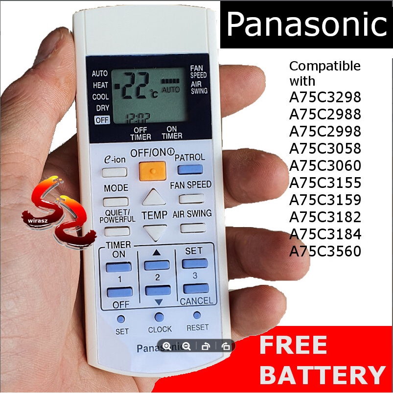 Panasonic air cond remote control aircon E Ionizer PATROL A75C3298 ...