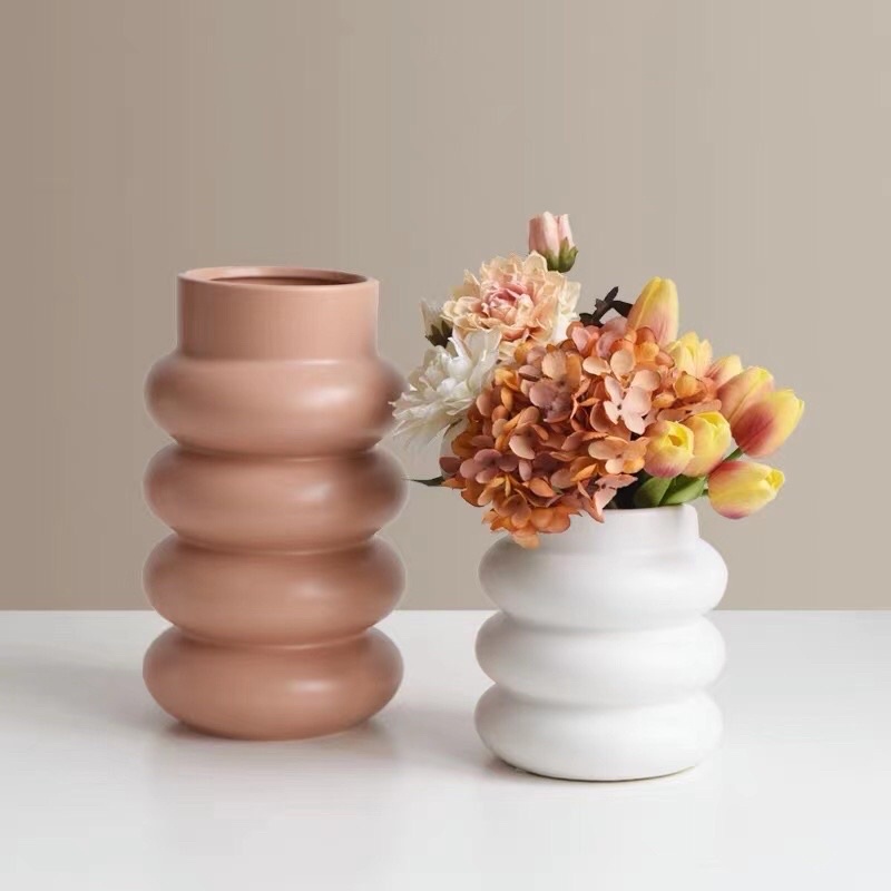 Kozee 🇲🇾Modern Scandinavian Ceramic Bubble Vase/ Blush Pink Stacked Vase/ Wheeler Vase/ Curvy ...