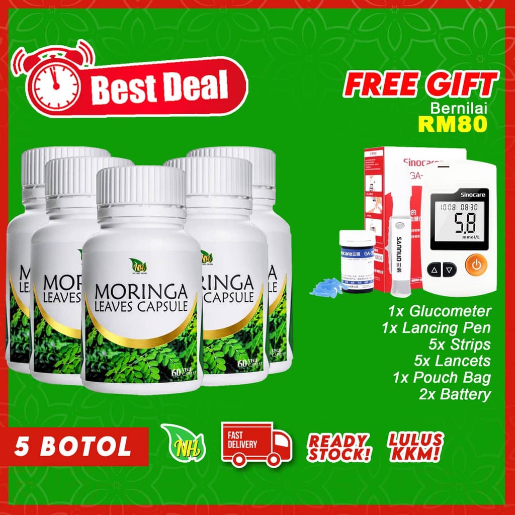 MORINGA LEAVES CAPSULE UBAT KENCING MANIS GAUT KOLESTROL DARAH TINGGI ...
