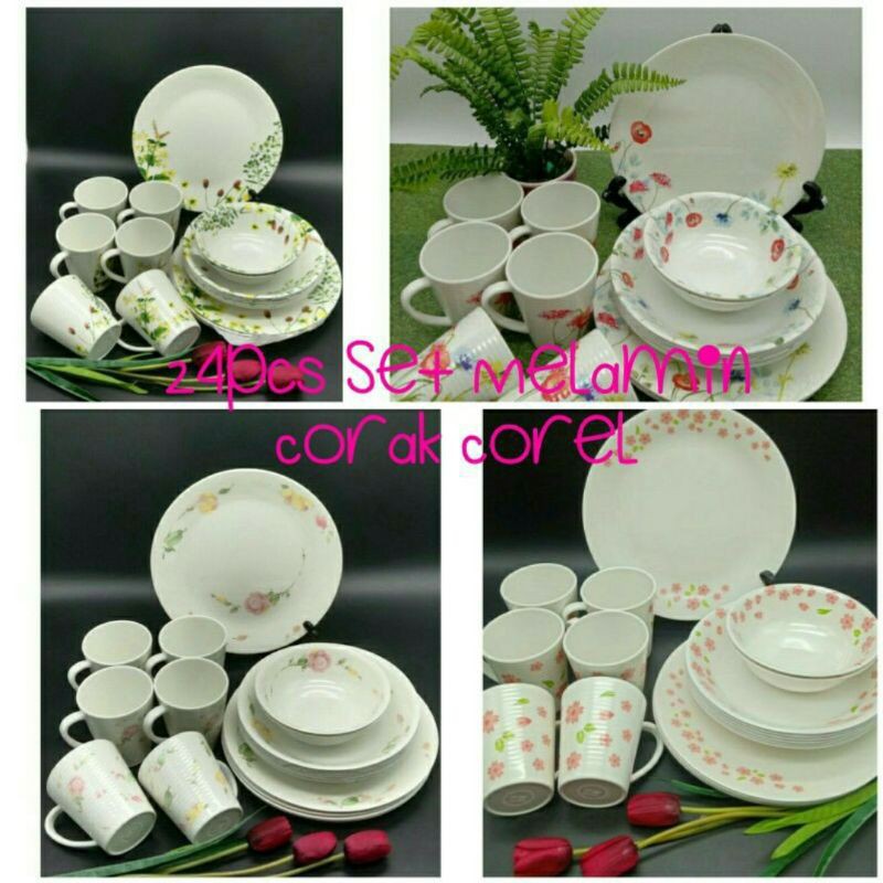 24 PCS SET PINGGAN MELAMINE CORELLE EKSKLUSIF | Shopee Malaysia
