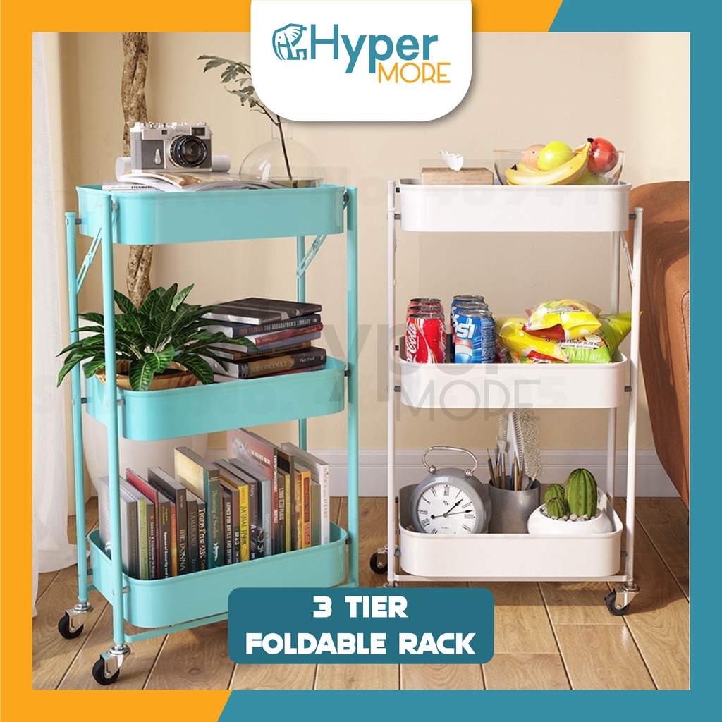 HYPERMORE [Ready Stock]Trolley Rack 3 Tier Foldable Rack Steel Kitchen ...