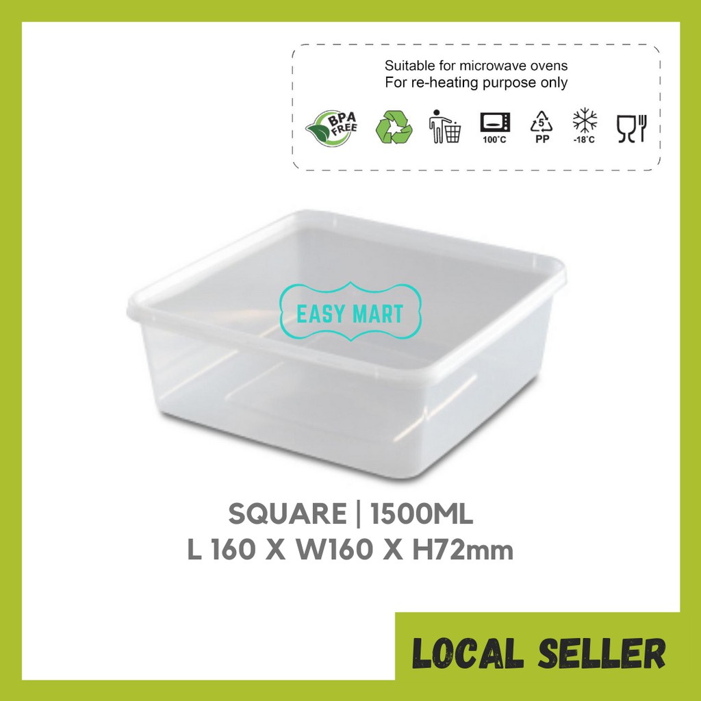 🔥READY STOCK🔥 SQ1500 (10/50SETS) SQUARE DISPOSABLE FOOD CONTAINERS ...