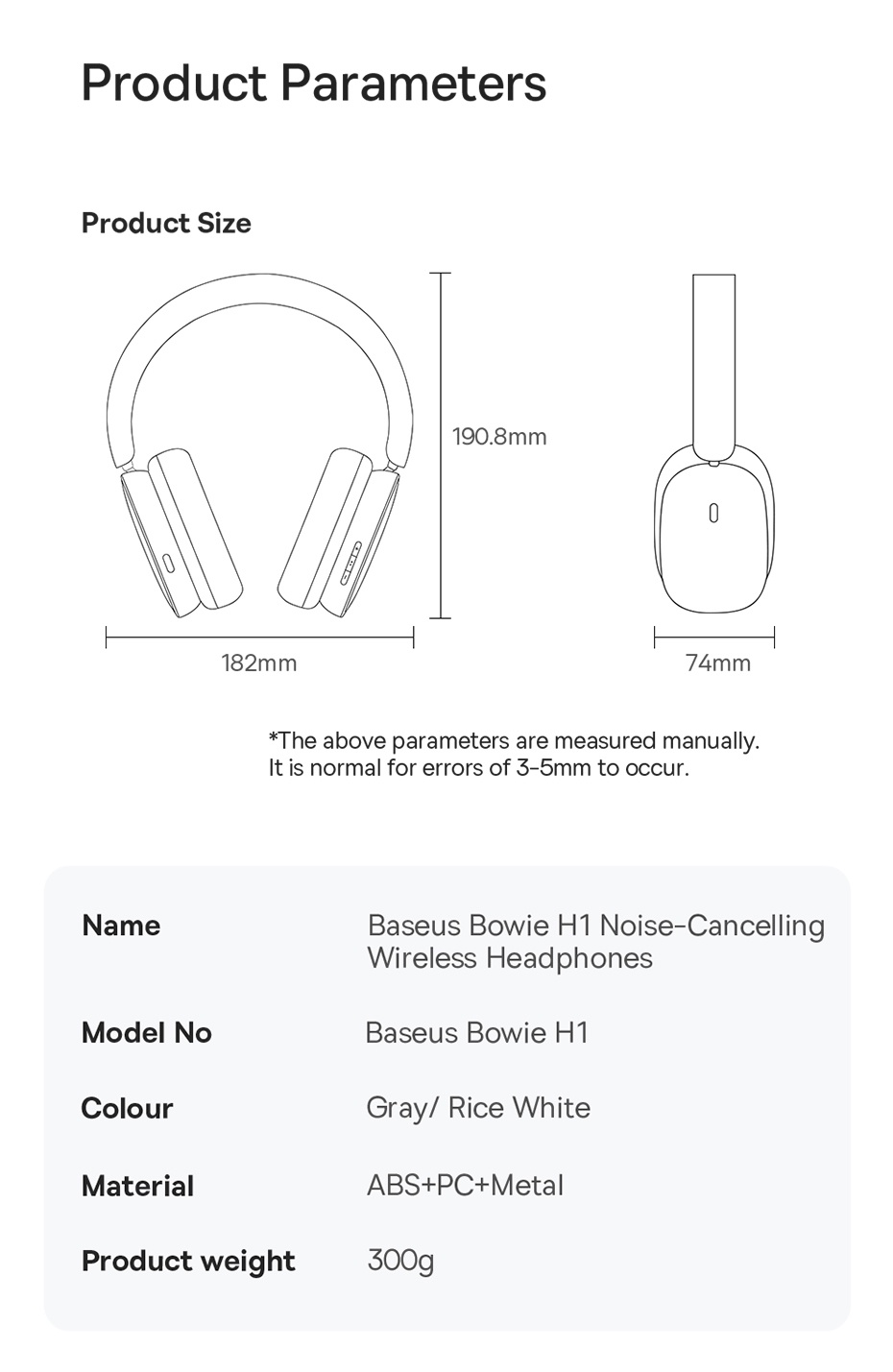 Baseus H1 Wireless Headphones ANC Bluetooth 5.2 Ultra-long Battery Life ...