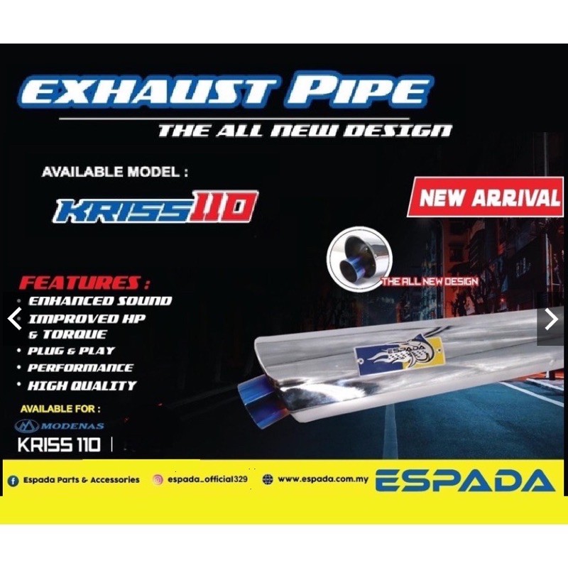 ESPADA RACING EXHAUST STANDARD CUTTING MODENAS KRISS110 KRISS 110 K110 >> E4 28mm | Shopee Malaysia