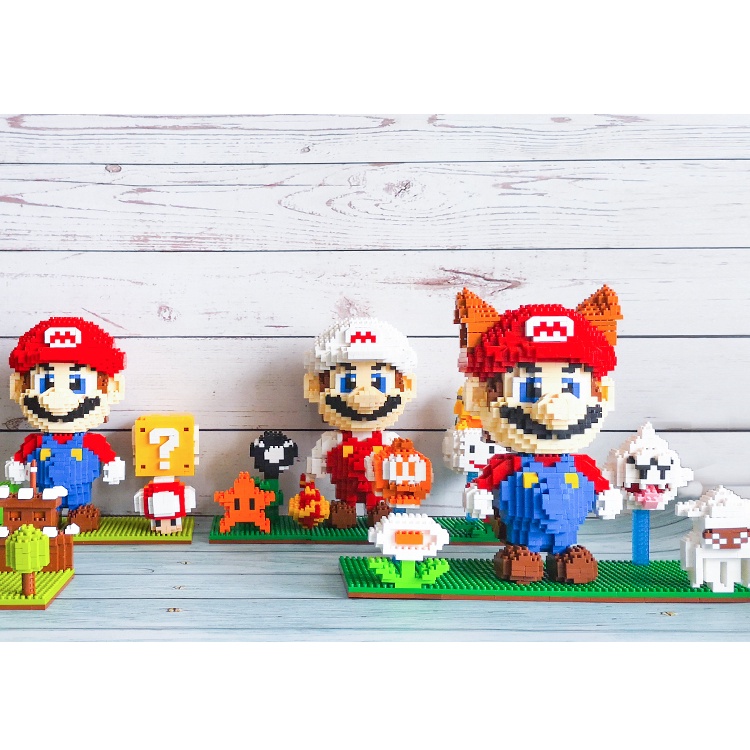 ZMS Mini Blocks Cartoon Yoshi Small Nanoblock Fire Mario DIY Building ...