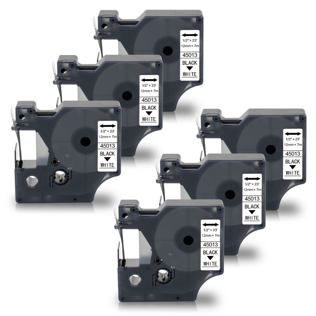 6PK Compatible Dymo 45013 D1 Label Tape 12mm*7m Black on White, Label ...