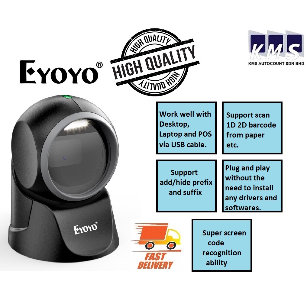Eyoyo 1D 2D QR Desktop Platform Omnidirectional Hands-Free Barcode Reader Scanner | Shopee Malaysia