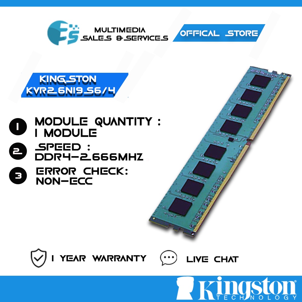 Kingston KVR26N19S6/4 4GB RAM DDR4 | Shopee Malaysia