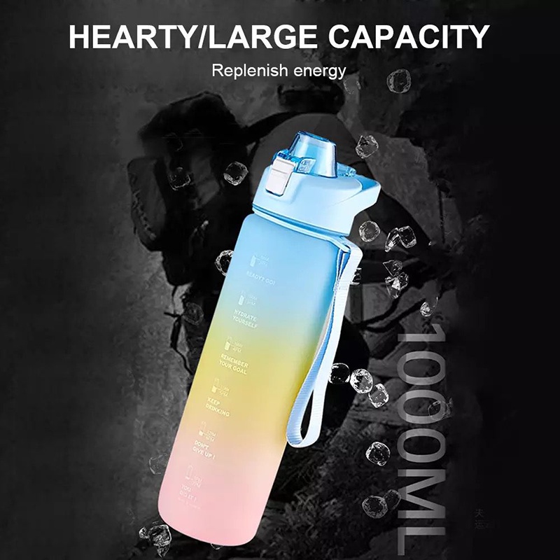 1000ml Botol Air Viral With Straw 6xGradient Colour 3xFree Gifts Water ...