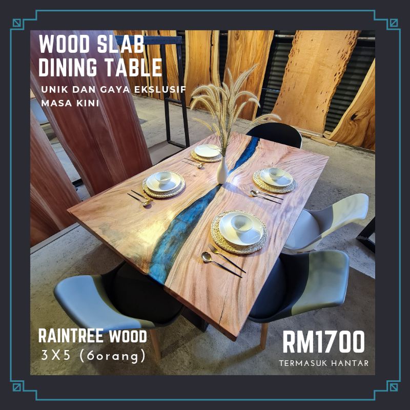 MEJA MAKAN KAYU BALAK DINING TABLE WOOD SLAB | Shopee Malaysia