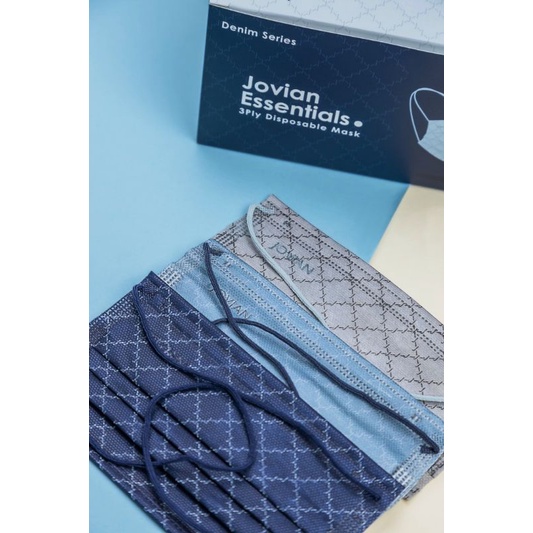 Jovian 3-Ply Denim Series Mask 3 colors in 1 box ( HeadLoop dan Earloop ...