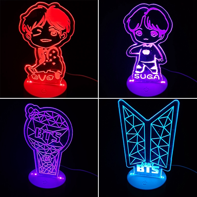KPOP BTS Night Lamp BT21 USB Color Change LED Lamp 3D Light Bedroom ...
