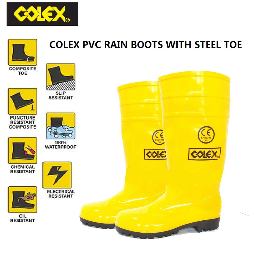 COLEX PVC RAIN BOOT WITH STEEL TOE | YELLOW SAFETY RAIN BOOT WITH STEEL ...